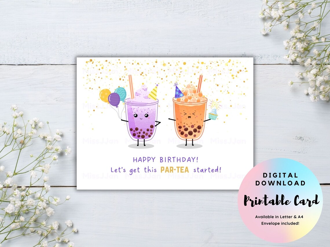 Bubble Tea Birthday Card, Boba Tea Pun Card, Birthday Pun Card ...