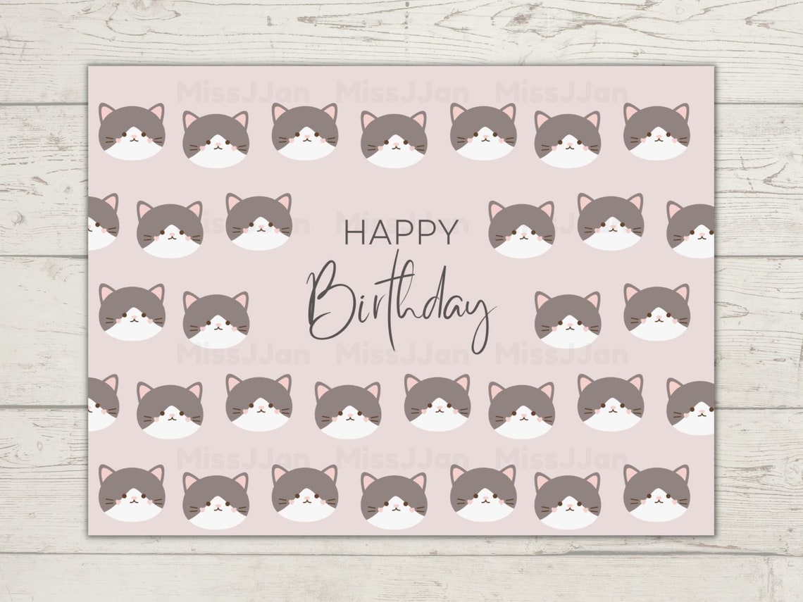 Cute Cat Birthday Card Printable Birthday Card Happy - Etsy