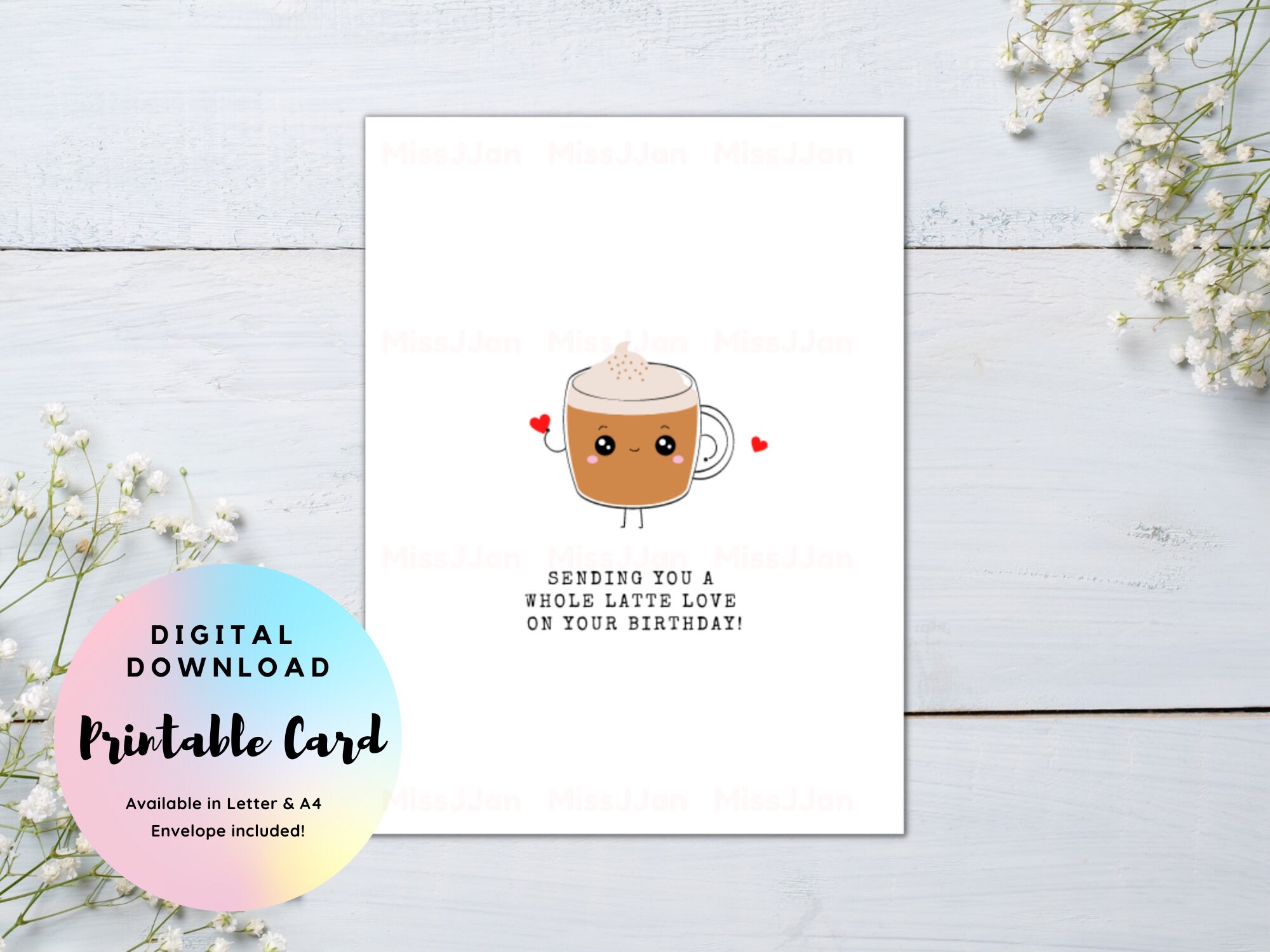 Cute Coffee Birthday Card,cute Latte Pun Art,pdf Printable Digital ...
