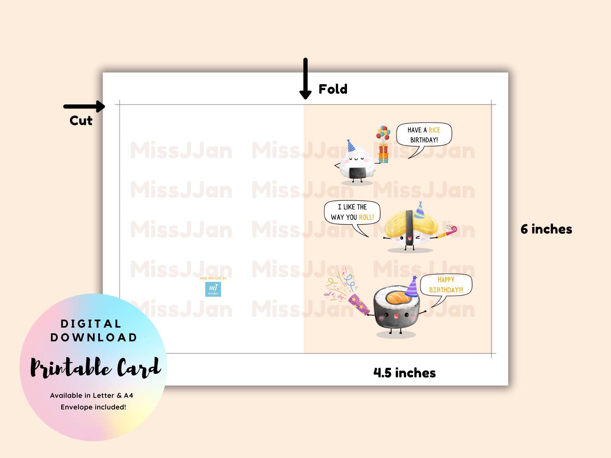 Sushi Birthday Card, Kawaii Sushi Pun Card, Cute Sushi Birthday Gift ...