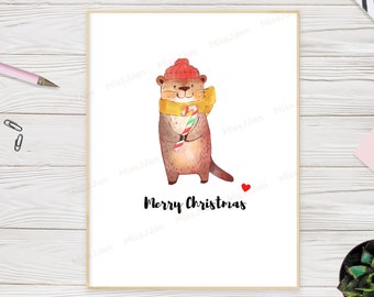 Sea Otter Christmas Card - Etsy