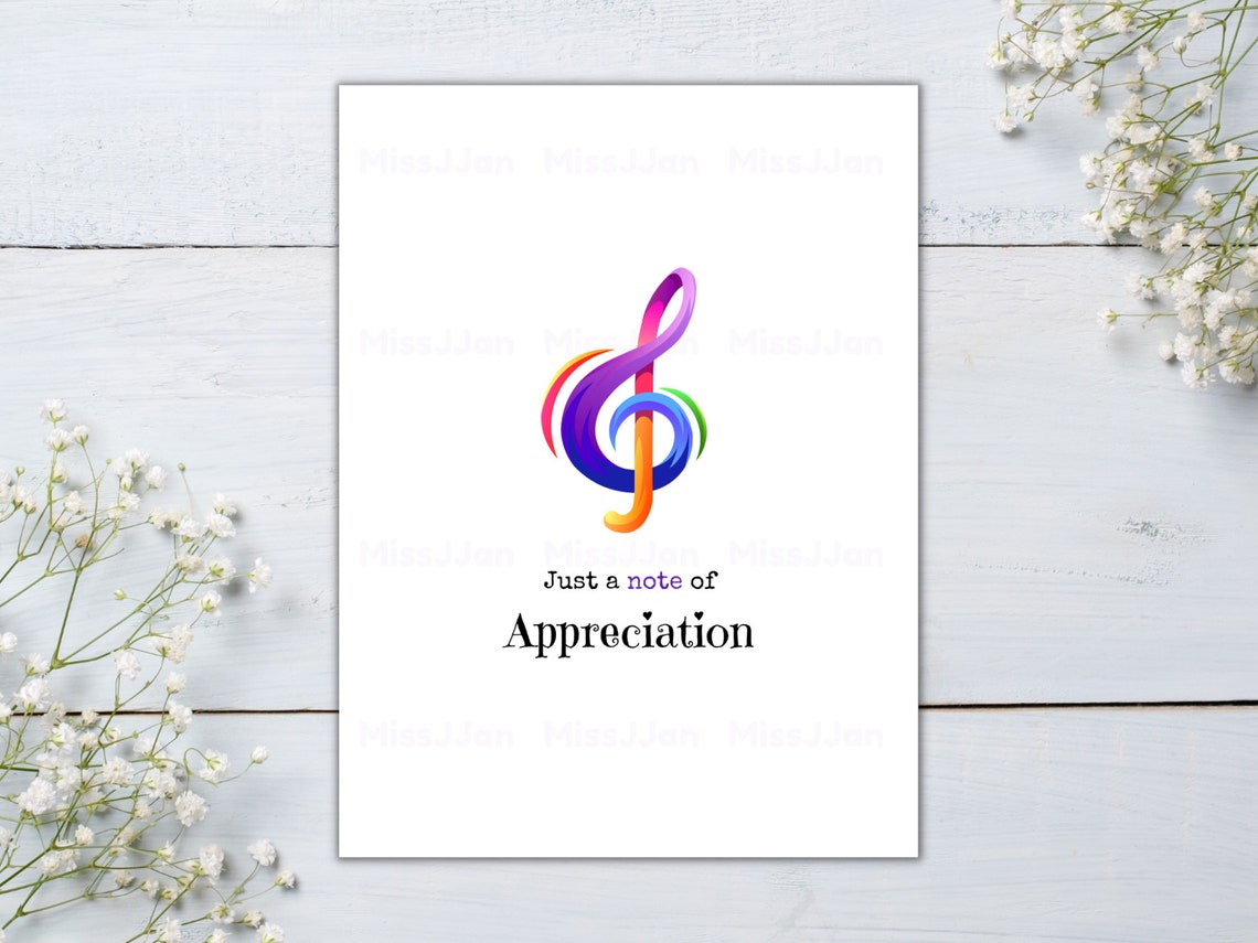 Music Thank You Card, Music Greeting Card, Teacher Appreciation Card ...