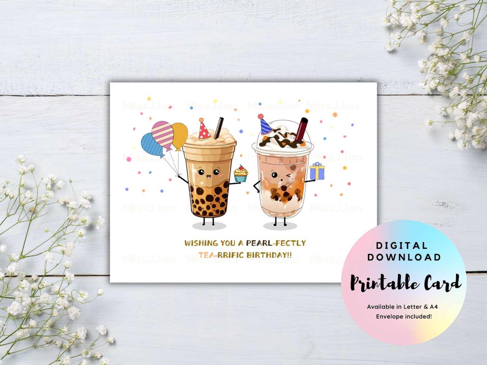 Bubble Tea Birthday Card, Tea-rrific Milk Tea Birthday Card, Kawaii ...