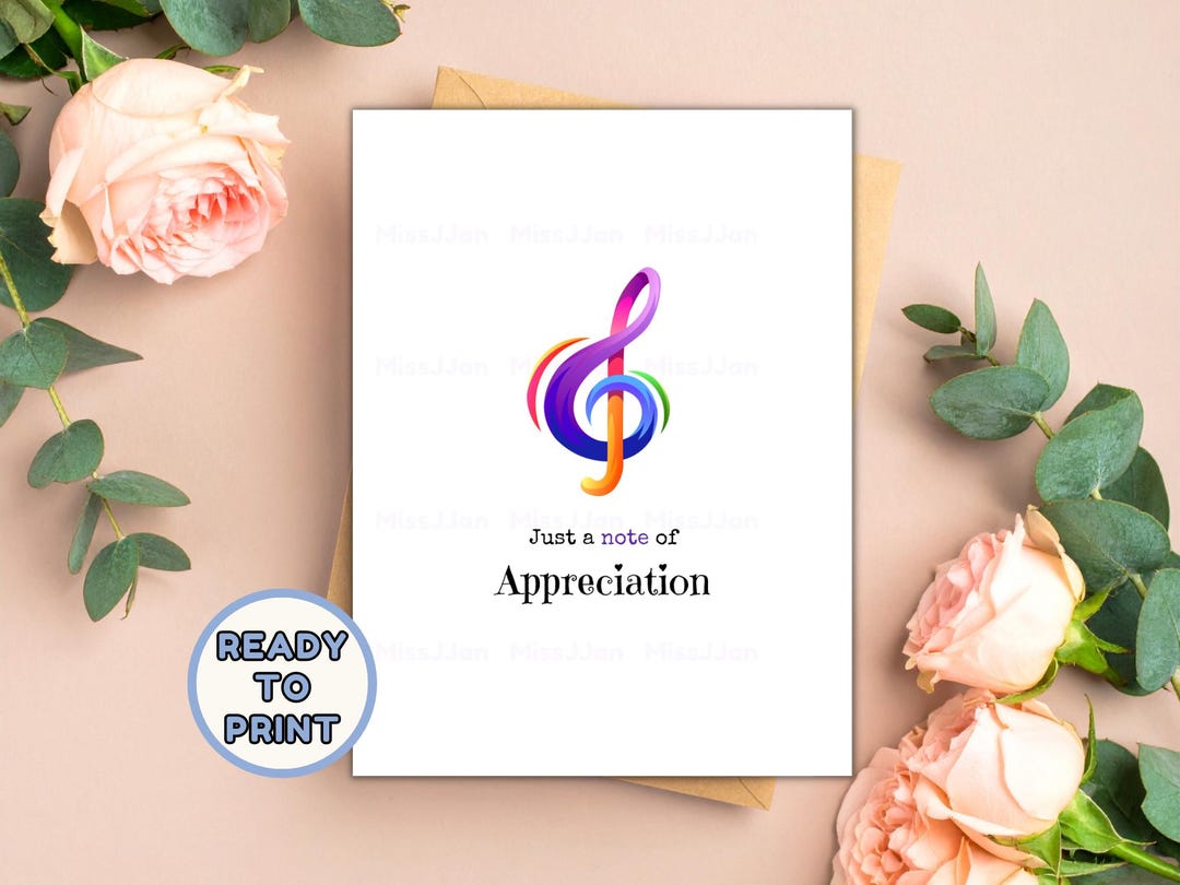 Music Thank You Card Printable, Piano Teacher Appreciation Note ...