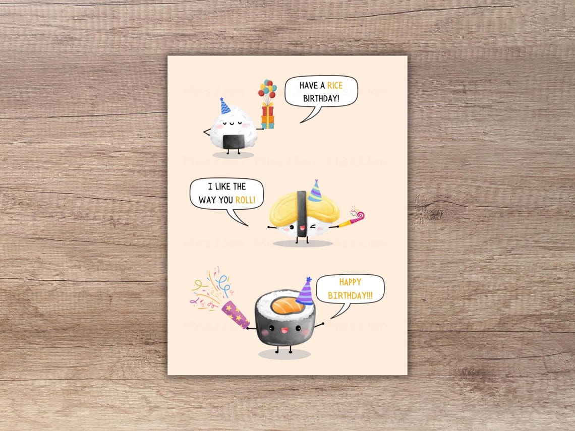 Sushi Birthday Card, Kawaii Sushi Pun Card, Cute Sushi Birthday Gift ...