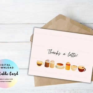Latte Thank You Card, Thank You Pun Card, Coffee Thank You Card, PDF ...