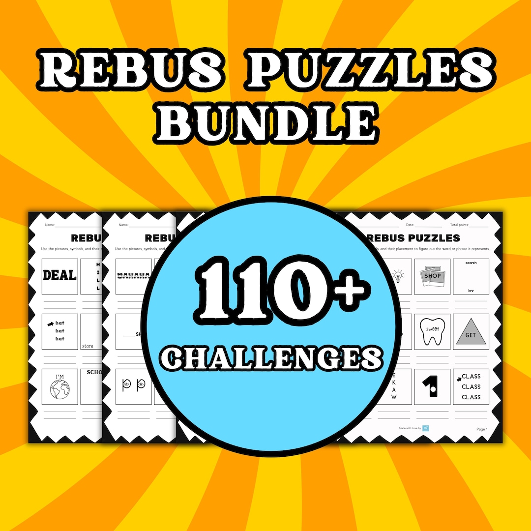 Rebus Puzzles Printable, Brain Teasers Activity Pack, Puzzle Worksheets ...