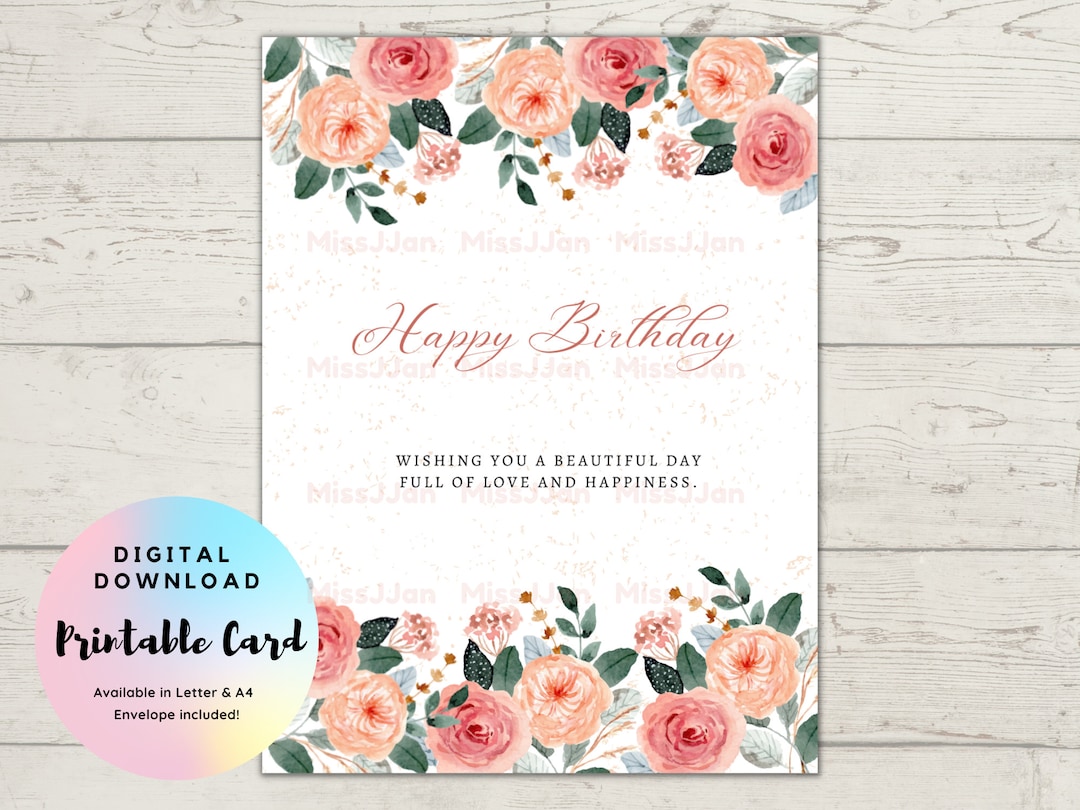 Roses Birthday Card Happy Birthday Card Printable Flower - Etsy