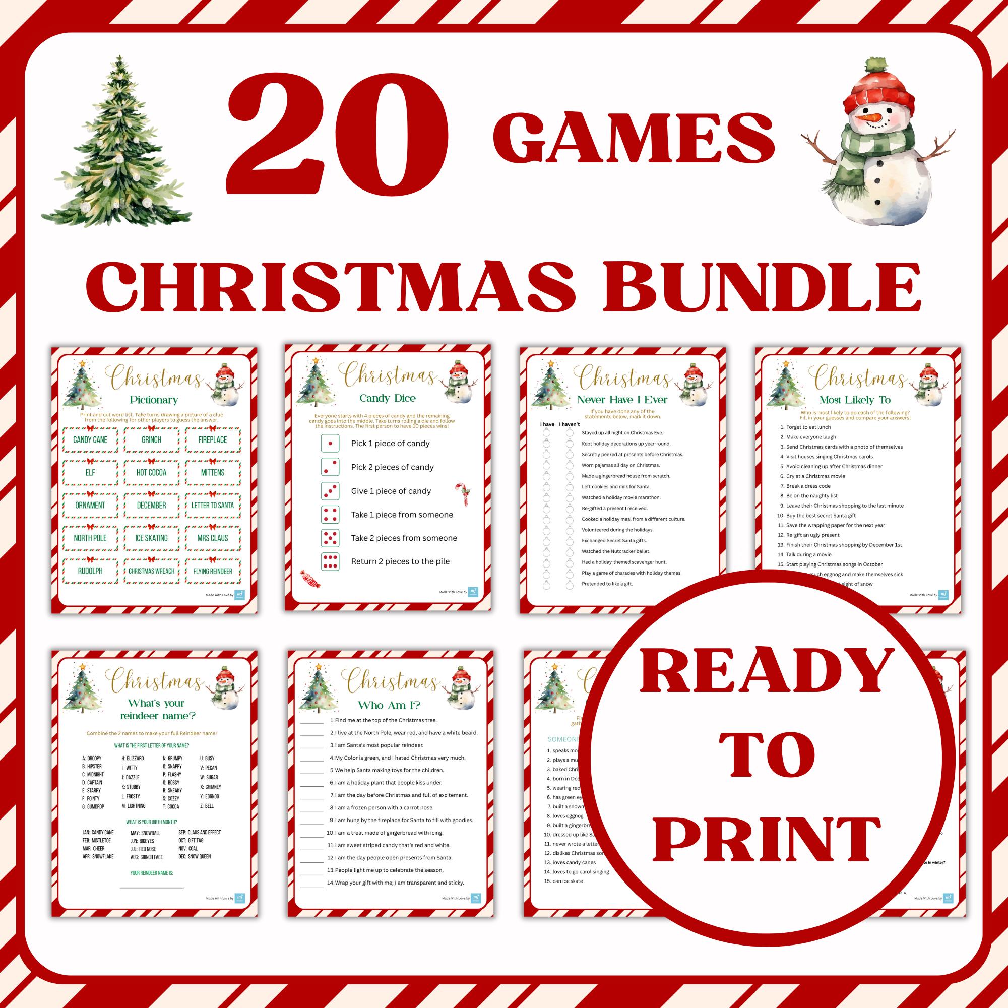 Christmas Game Bundle, 20 Xmas Party Games, PDF Printable Digital ...