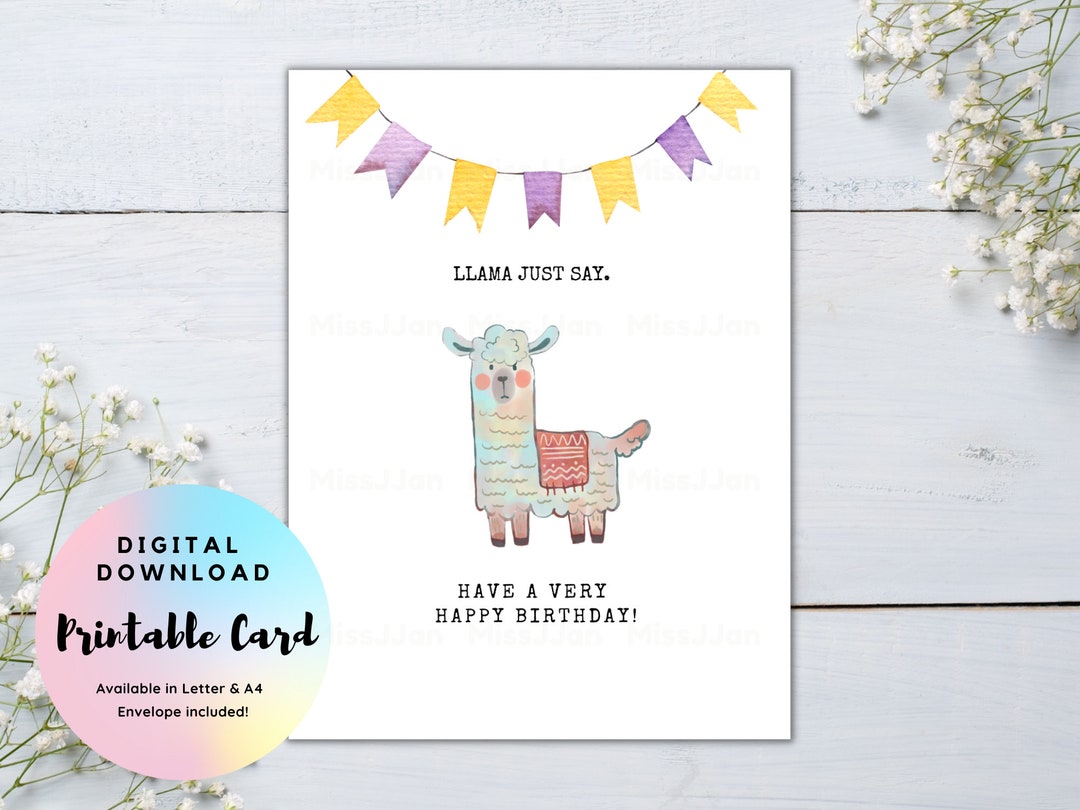Llama Birthday Card, Alpaca Birthday Card, Funny Animal Pun Card ...