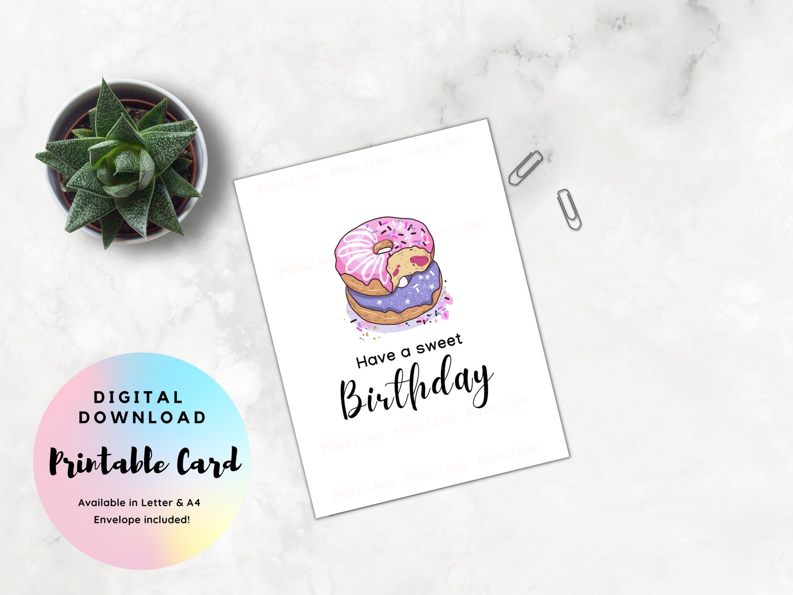 Donut Birthday Card, Doughnut Birthday Card, Printable Birthday Card ...