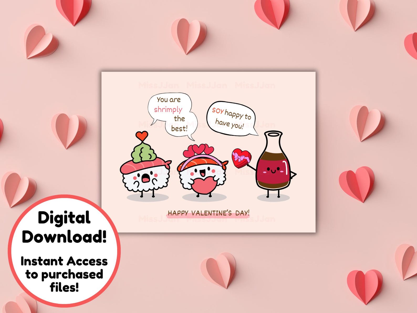 Sushi Valentine’s Day Card, Funny Food Pun Valentine, Kawaii Sushi Love ...
