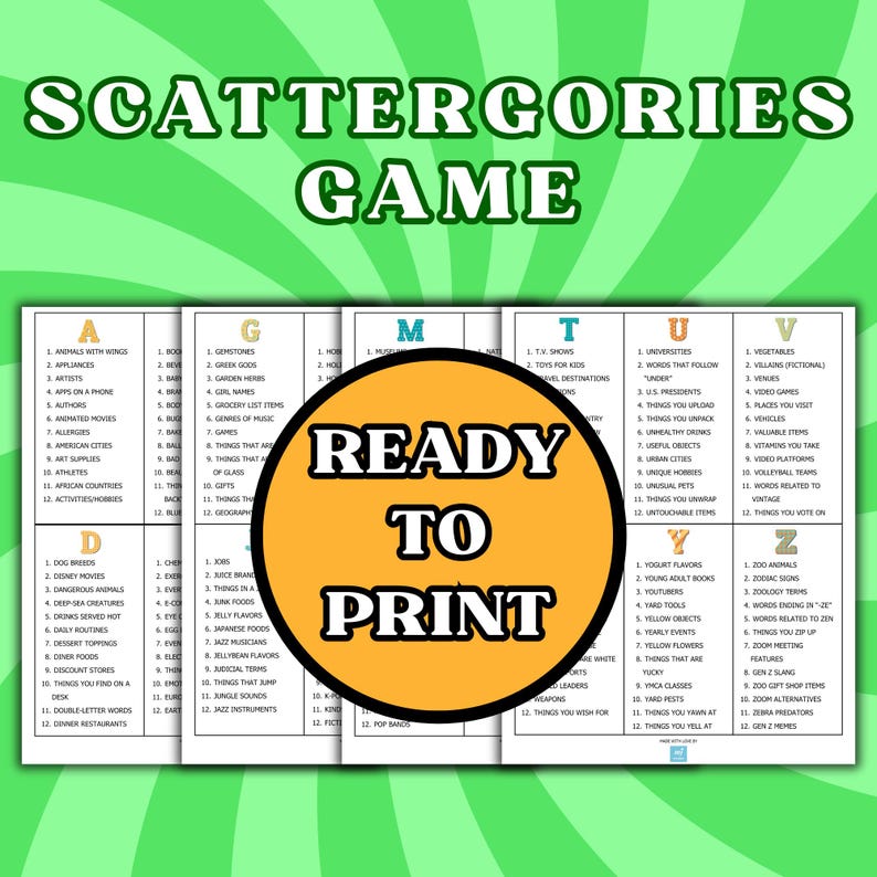 Scattergories Game Printable, Family & Friends Party Games, Fun Party ...