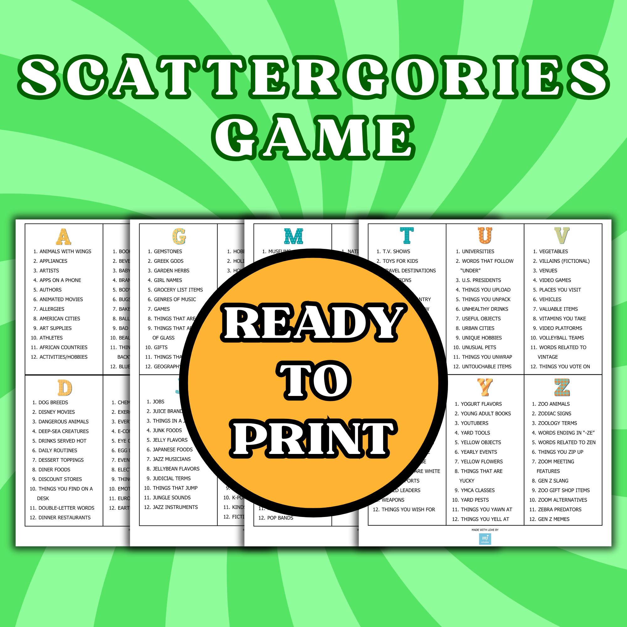 Scattergories Game Printable, Family & Friends Party Games, Fun Party ...