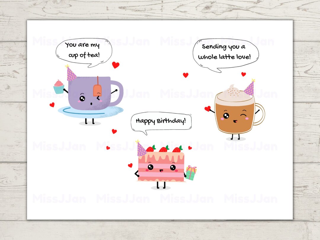Coffee and Tea Birthday Card Birthday Pun Card Printable - Etsy