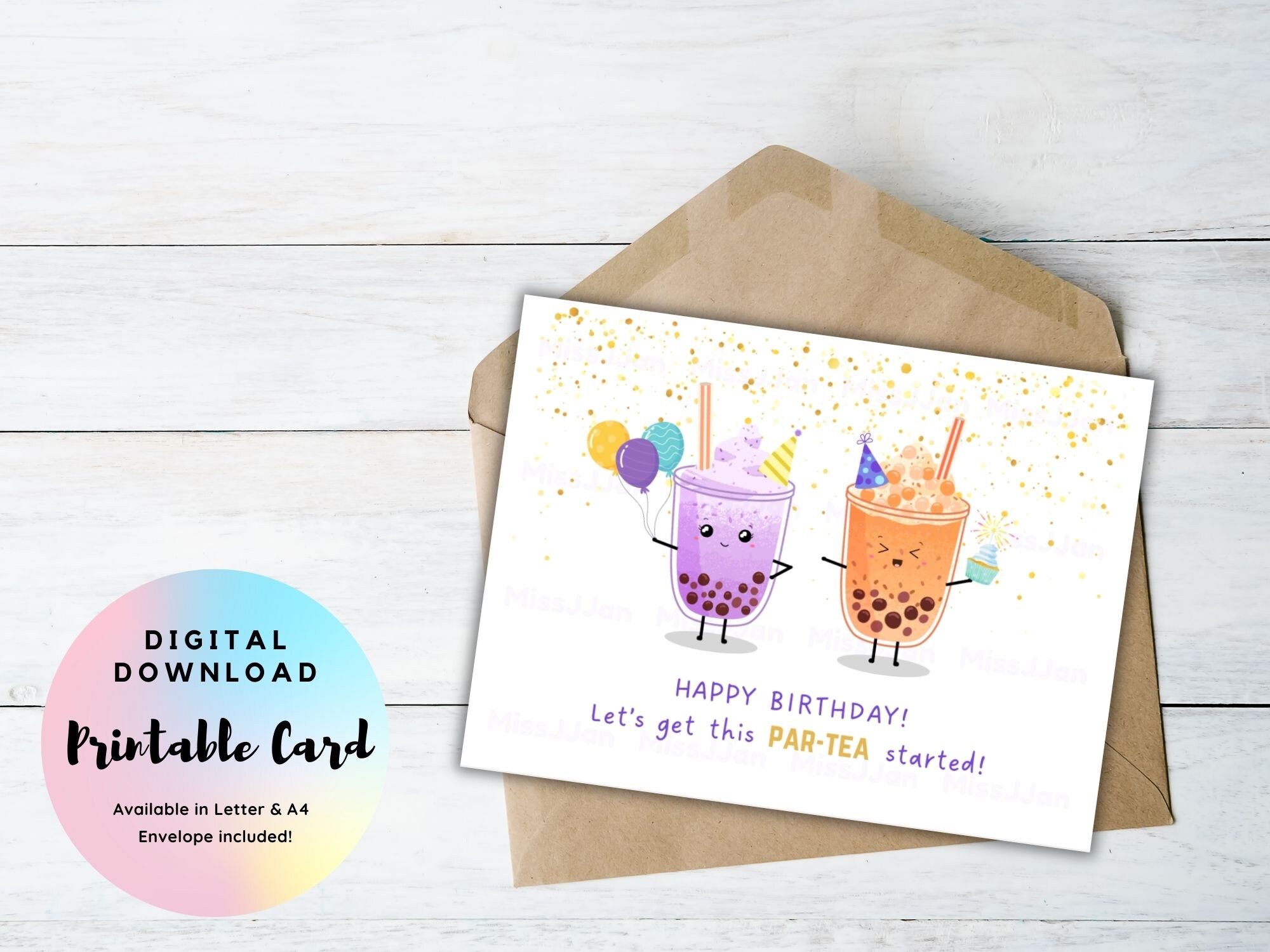 Bubble Tea Birthday Card, Boba Tea Pun Card, Birthday Pun Card ...