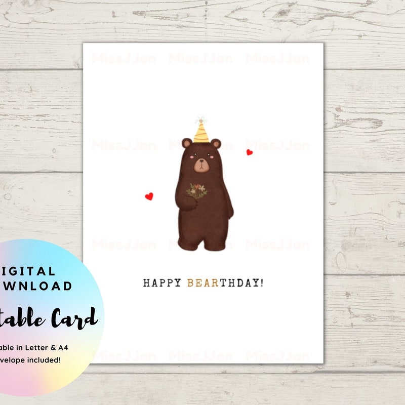 Bear Birthday Card - Etsy
