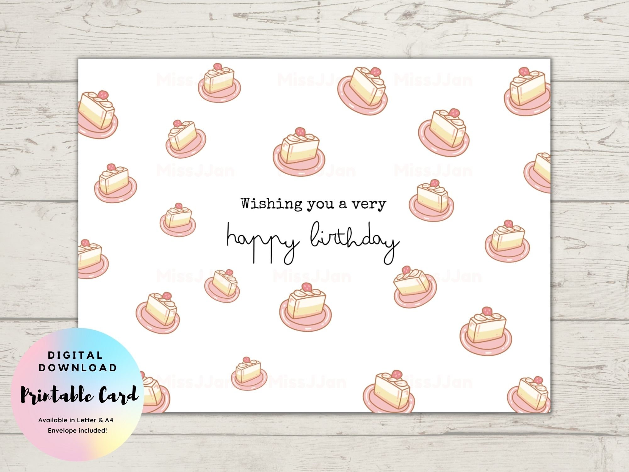 Cake Birthday Card, Happy Birthday Card, Birthday Card Printable, Cute ...