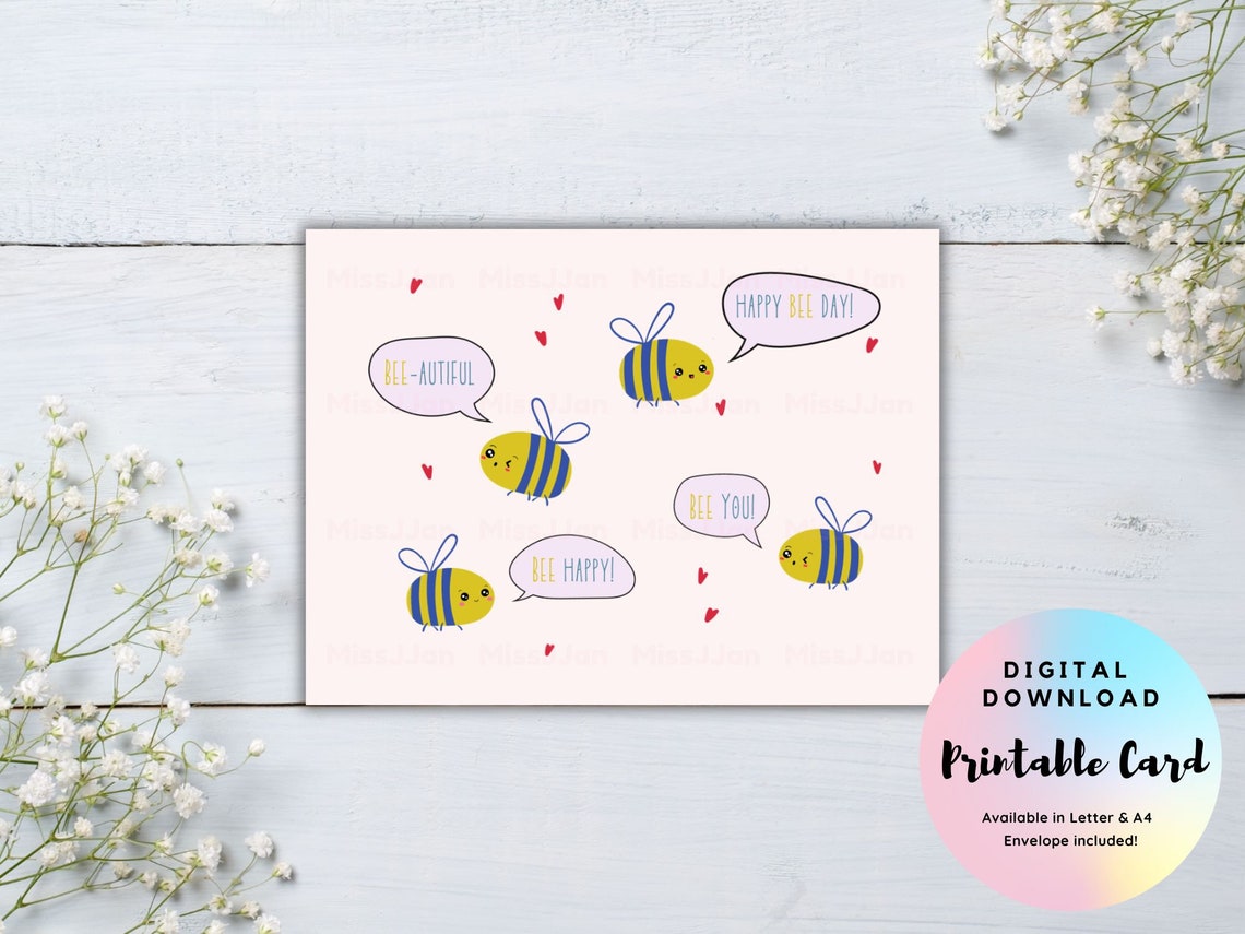 Bee Birthday Pun Card Printable, Humor Funny Birthday Card, PDF Digital ...