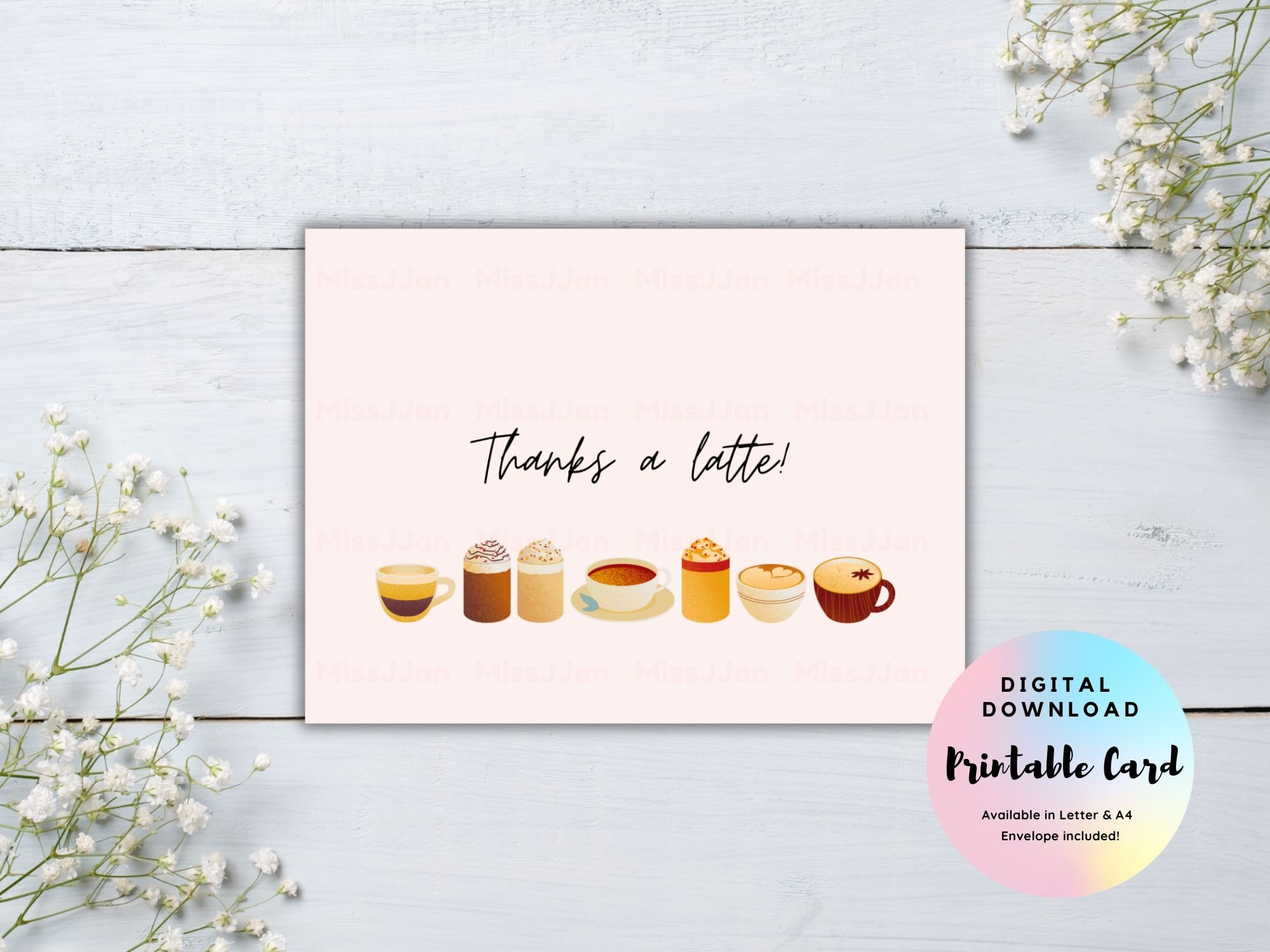 Latte Thank You Card, Thank You Pun Card, Coffee Thank You Card, PDF ...