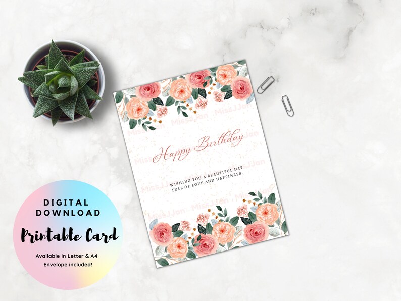Roses Birthday Card, Happy Birthday Card Printable, Flower Birthday ...