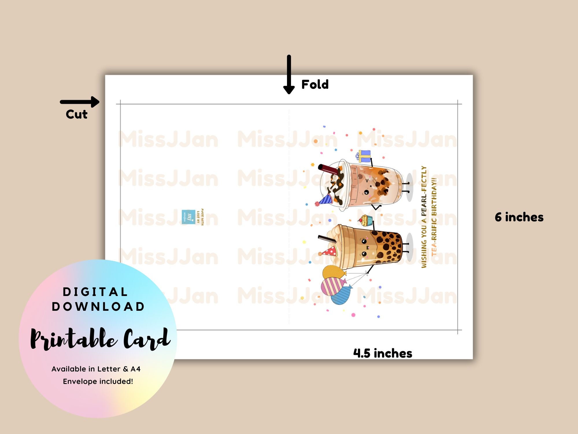 Bubble Tea Birthday Card, Tea-rrific Milk Tea Birthday Card, Kawaii ...