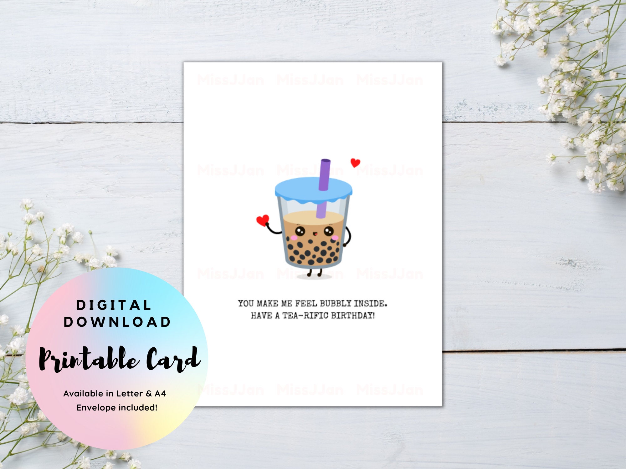 Cute Bubble Tea Birthday Card, Boba Pun Card, PDF Printable Digital ...