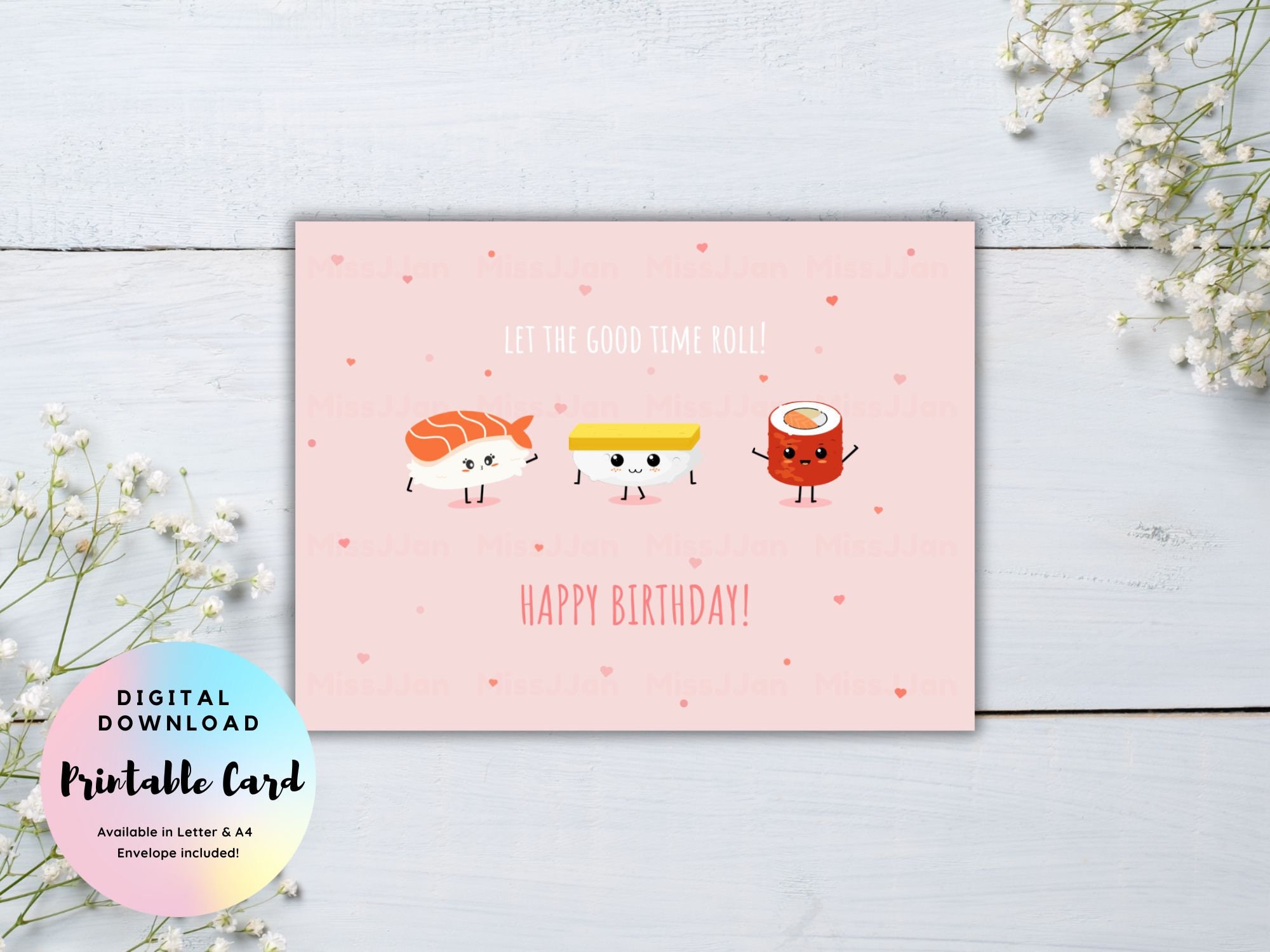 Kawaii Sushi Birthday Card: Printable PDF Digital Download, Print at ...
