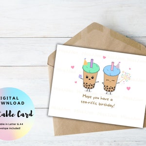 Tea-riffic Birthday Card, Birthday Pun Card Printable, Digital Download ...