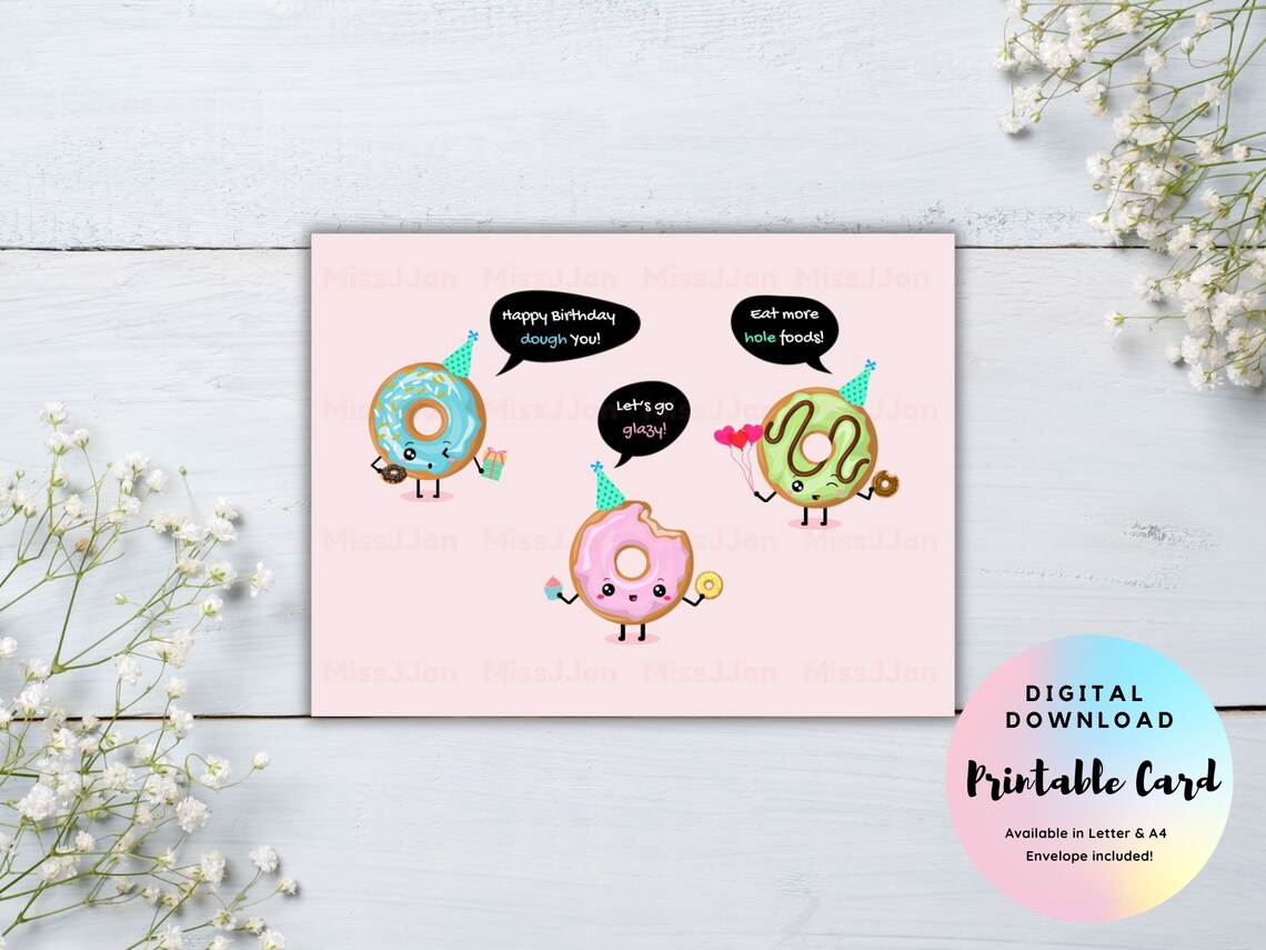 Doughnut Birthday Pun Card, Cute Donut Puns Birthday Card, Humor Funny ...