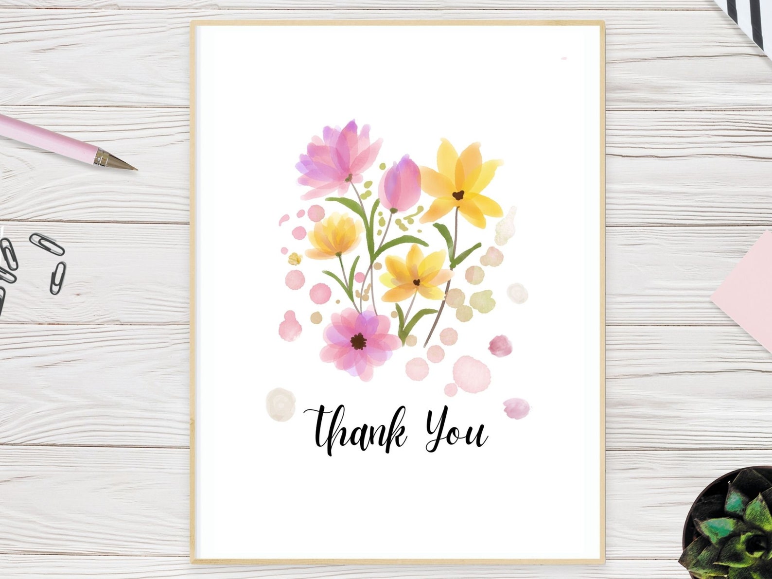 Flower Thank You Card Printable Wedding Thank You CardBaby | Etsy