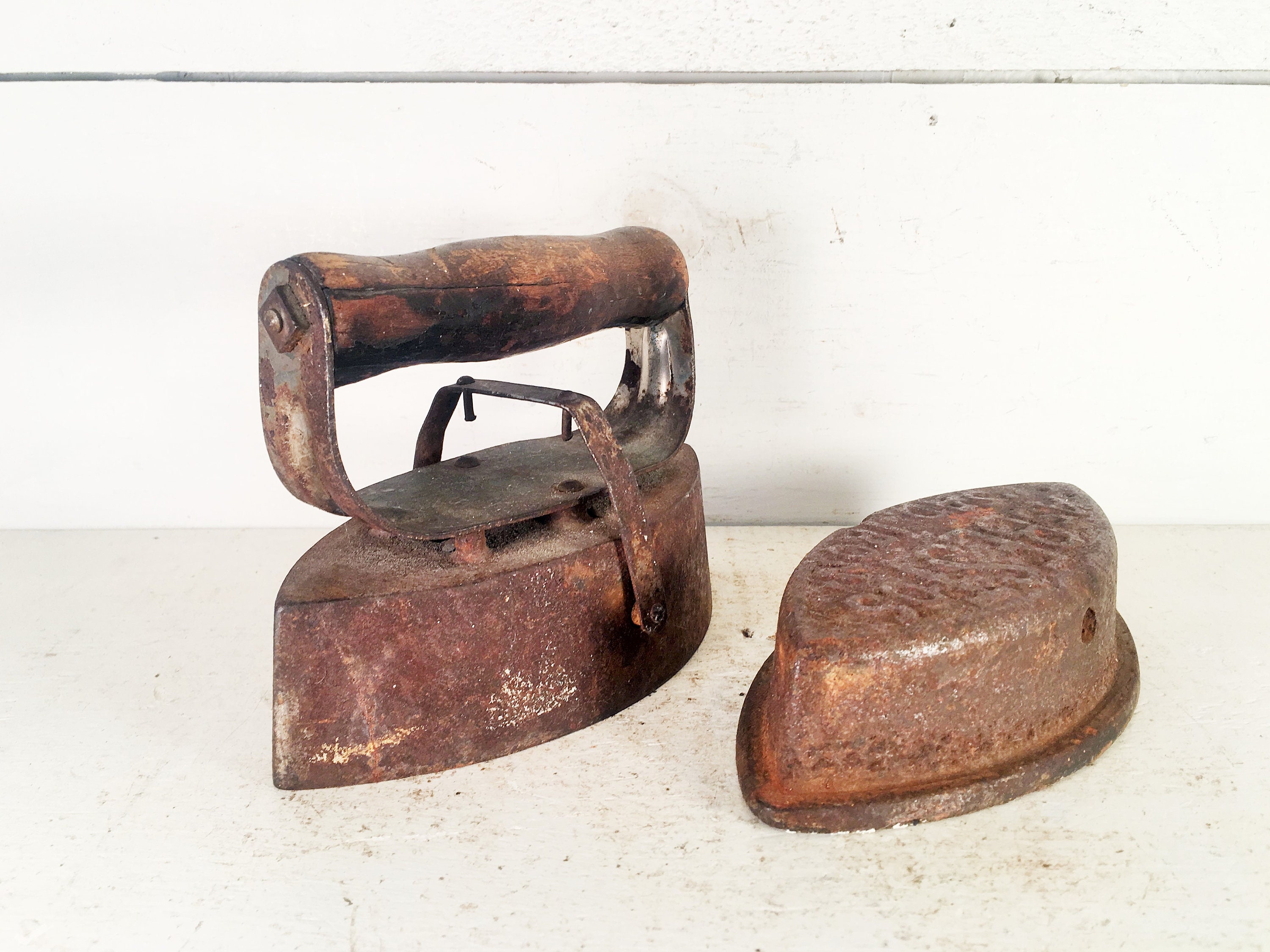 Rustic Antique Wooden and Cast Iron Hand Iron/farmhouse - Etsy