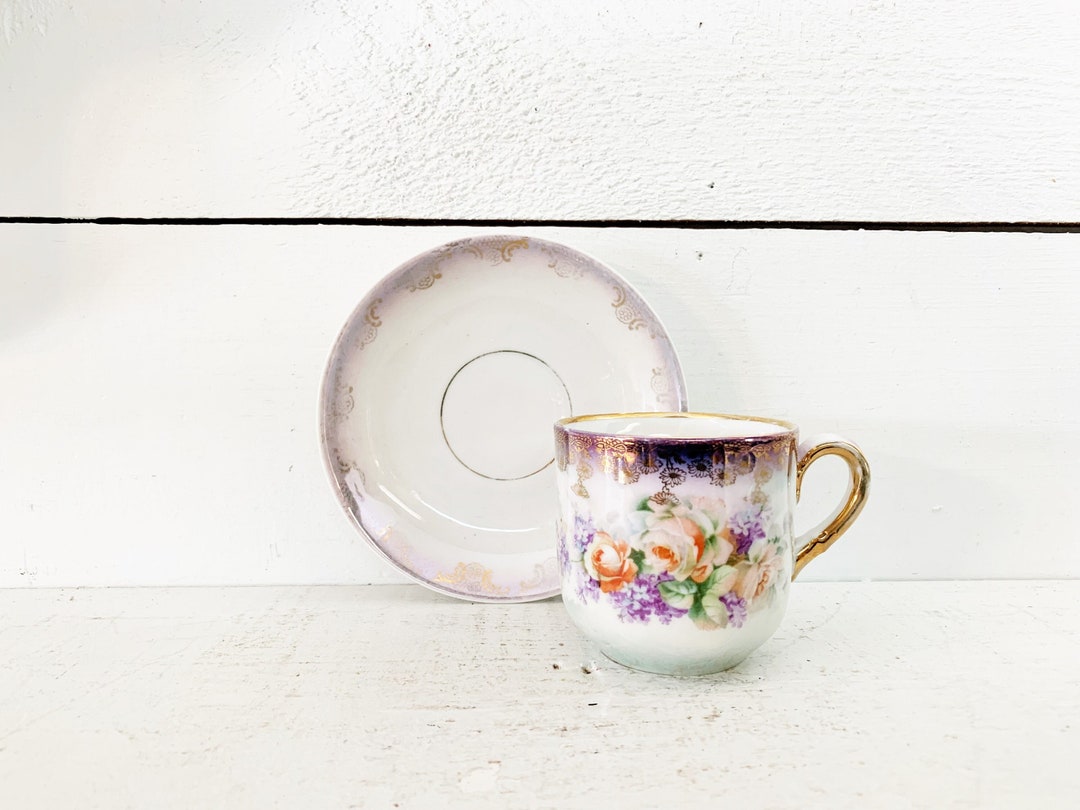 Vintage German Purple Luster Floral China Teacup and Saucer/german ...