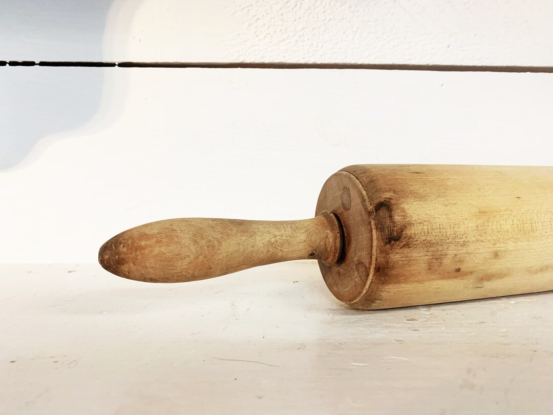 Large Antique Smooth Solid Heavy Wood Rolling Pin Wooden Rustic Rolling ...