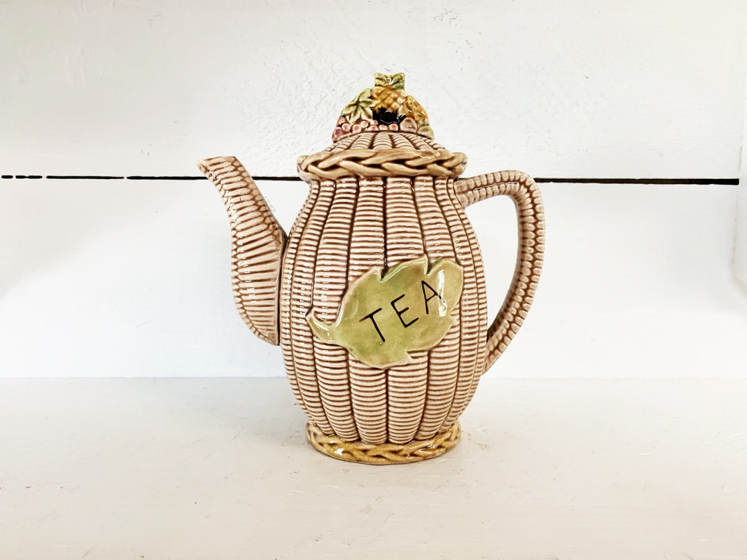 Basket Weave Tilso Ceramic Tea Pot/farmhouse Kitchen Light Brown Basket ...