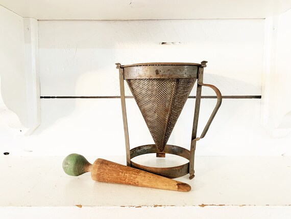 Vintage Rustic Metal Sieve on a Stand With Pestle/farmhouse - Etsy