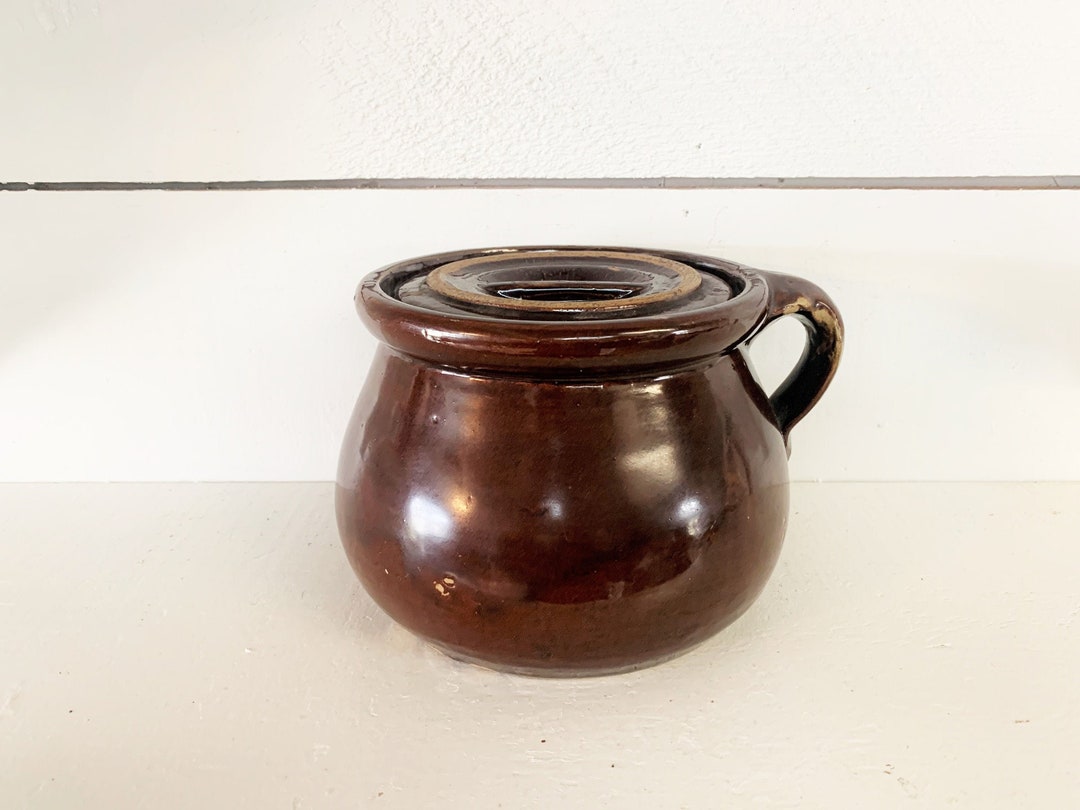 Large Vintage Brown Stoneware Crock With Lid/large Chippy Crock ...
