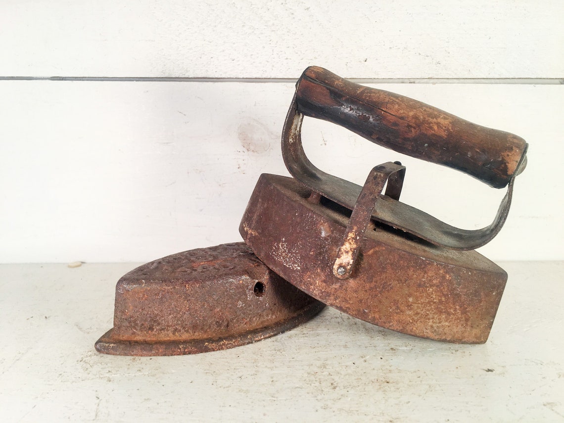 Rustic Antique Wooden and Cast Iron Hand Iron/farmhouse | Etsy