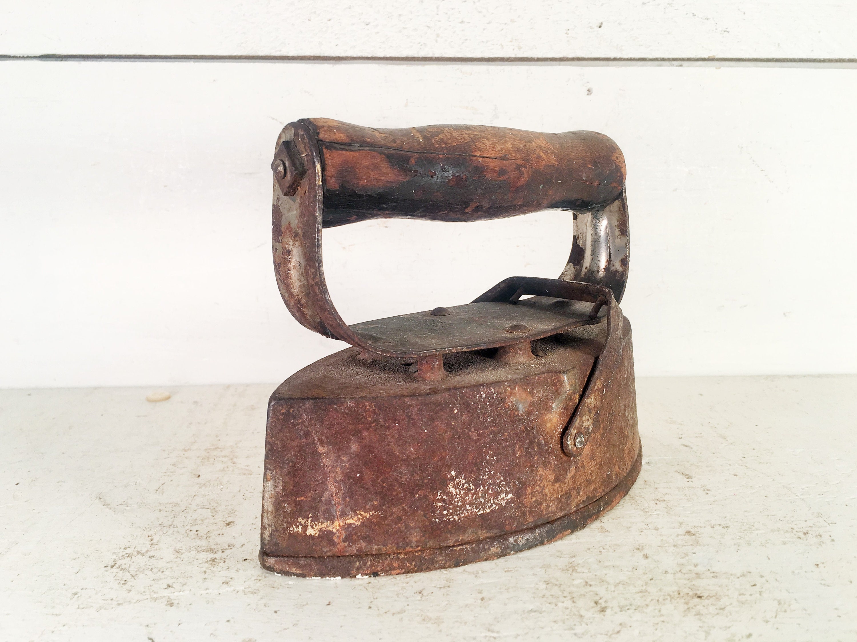 Rustic Antique Wooden and Cast Iron Hand Iron/farmhouse | Etsy