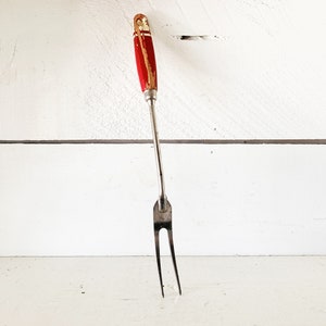 Classic Vintage A&J Fading Red and White Wooden Handled Long Two Prong ...