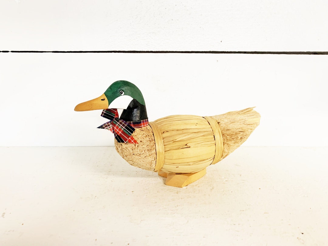 Vintage 9 Folk Art Straw/hay and Wood Mallard Themed Duck/folk Art Hand ...