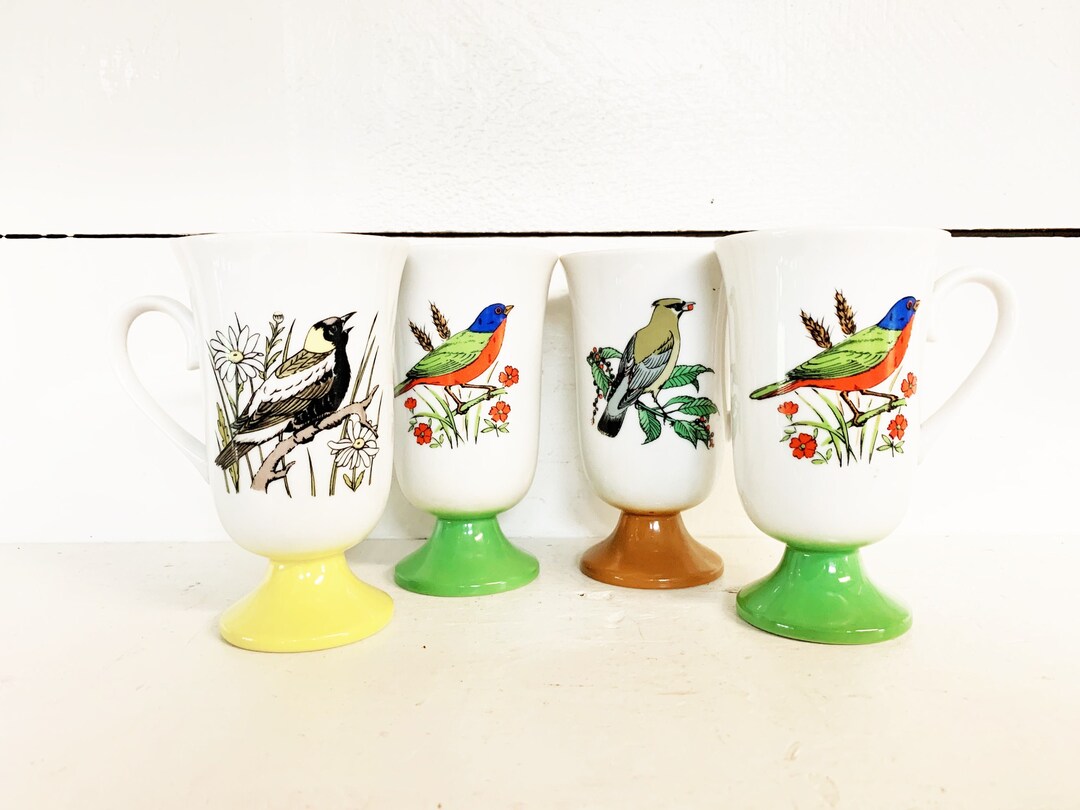 Set of 4 Fred Roberts Footed Bird Mugs Collector Bird Watchers Bird ...