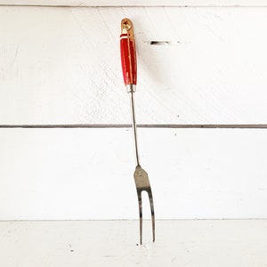 Classic Vintage A&J Fading Red and White Wooden Handled Long Two Prong ...