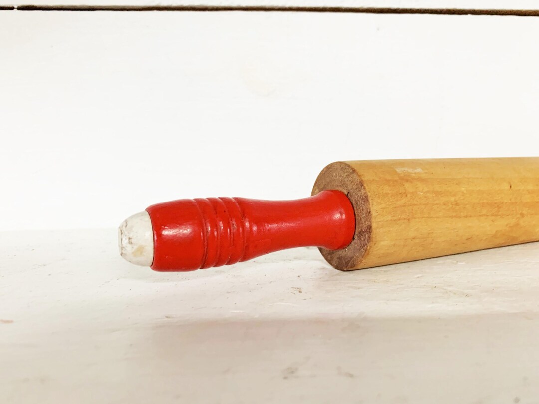 Smaller Classic Wooden Rolling Pin Red Handle Rolling Pin Farmhouse ...