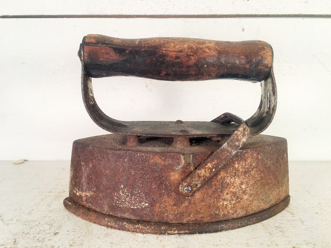 Rustic Antique Wooden and Cast Iron Hand Iron/farmhouse | Etsy