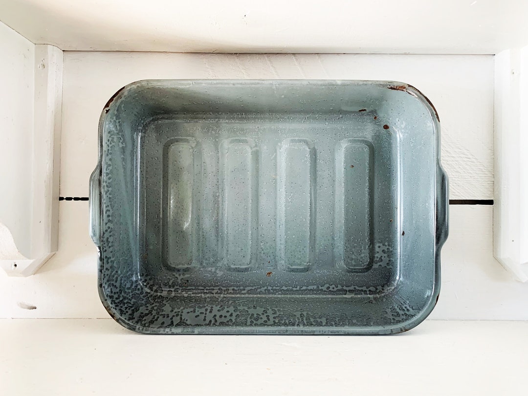 Vintage Gray Mottled Enamel Rectangular Baking Pan Graniteware Enamel ...