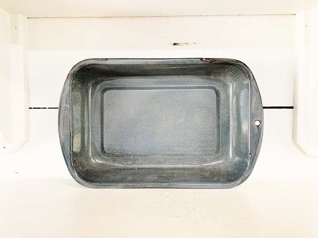 Vintage Gray Mottled Enamel Rectangular Baking Pan/farmhouse Kitchen ...