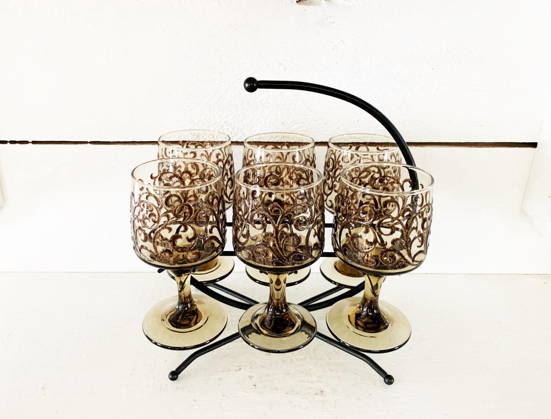 Vintage Libbey Prado Scroll Goblets Tawny Brown Mid-century Modern ...