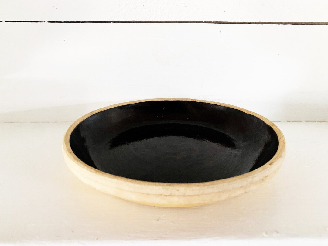 Antique Stoneware Pie Pan Brown Glazed Center 9" Pie Pan Primitive ...