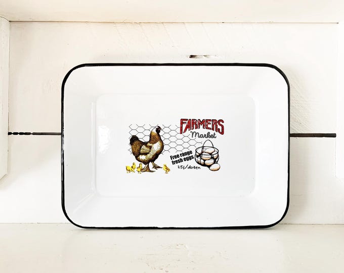 White and Black Trimmed Enamelware Rectangular Tray Pan Farmhouse ...